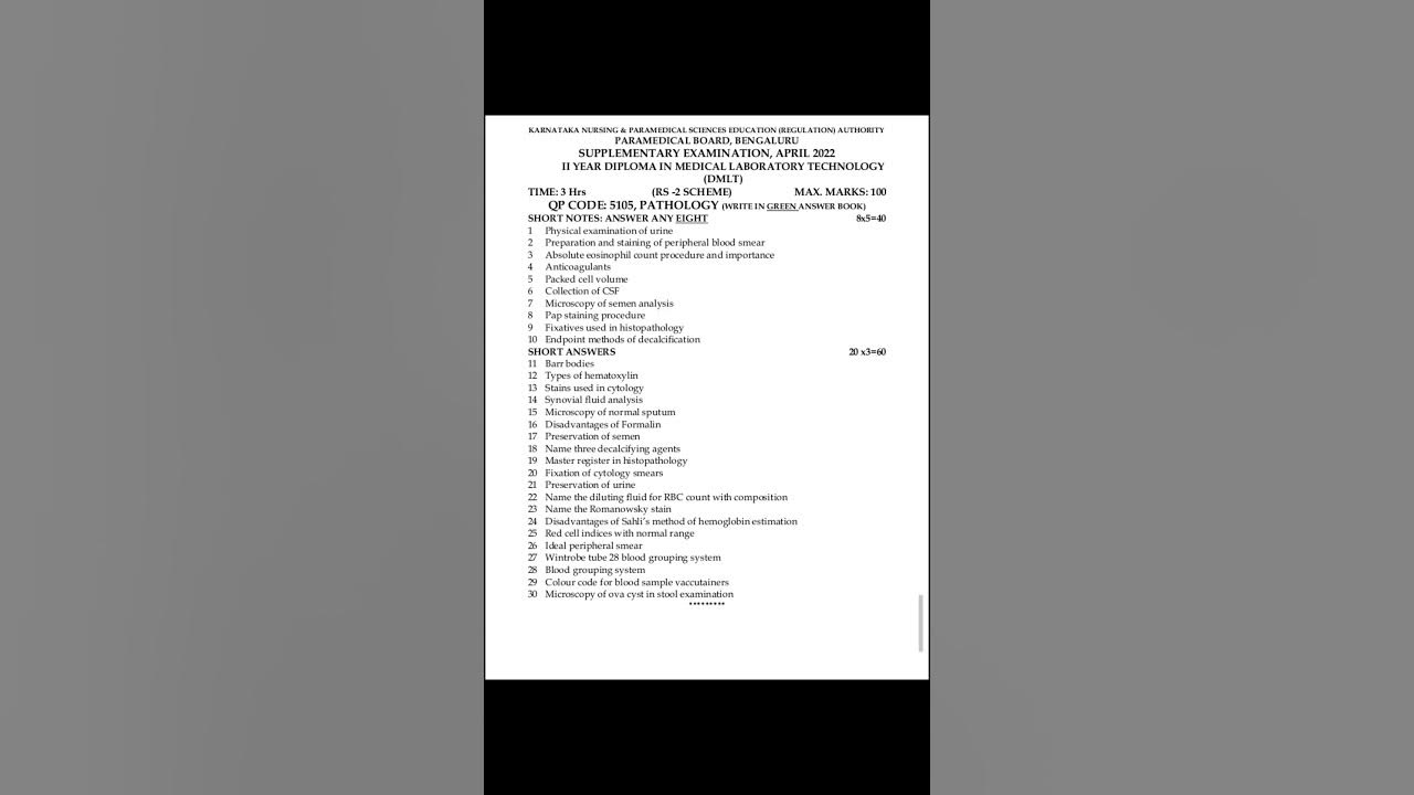 pathology |2nd year DMLT| paramedical| previous year question papers - YouTube
