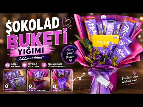 🍫💜 Şokolad Buketi Hazırladım! | Addım-Addım Asan və Gözəl Hədiyyə 🎁
