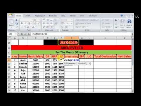 Ms Excel me Salary Sheet Kaise Banate Hai? #excel #exceltips #exceltutorial #msexcel - YouTube