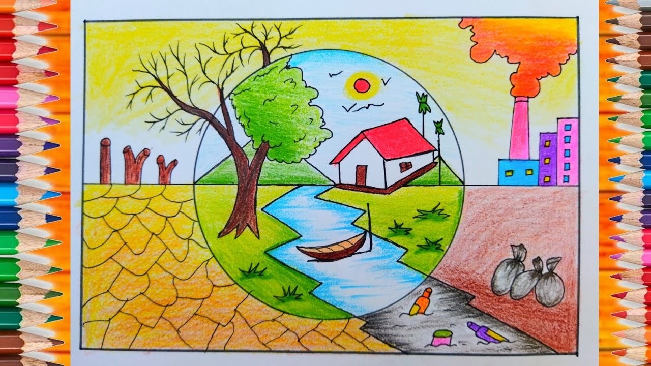How to draw world environment day poster/Save nature drawing easy step ...