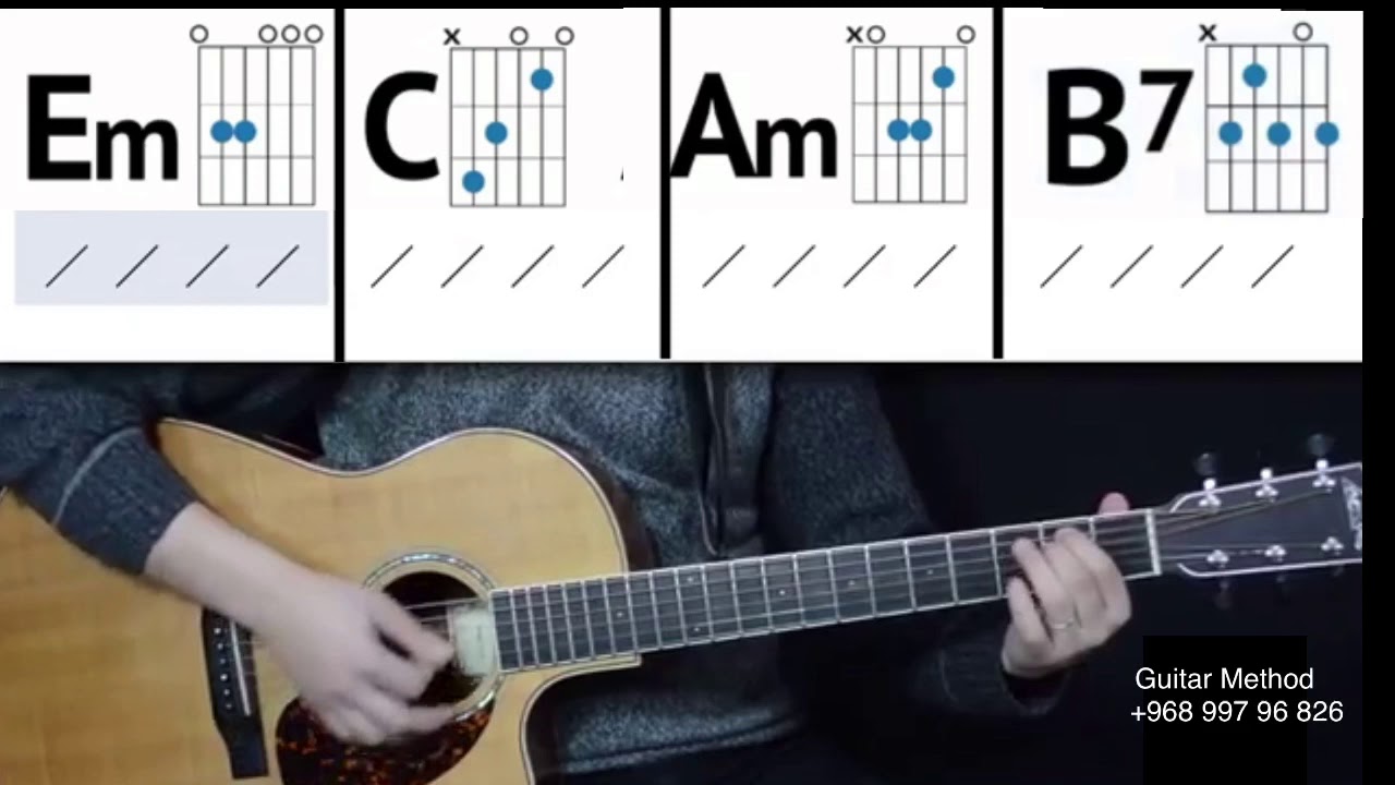 Basic chords progression exercises - Em C Am B7 - YouTube