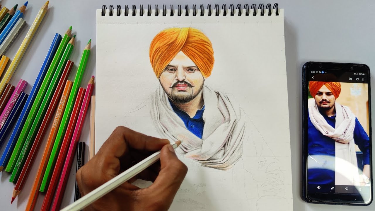 The Legend Sidhu Moosewala | Drawing Sidhu Moosewala With Colour ...
