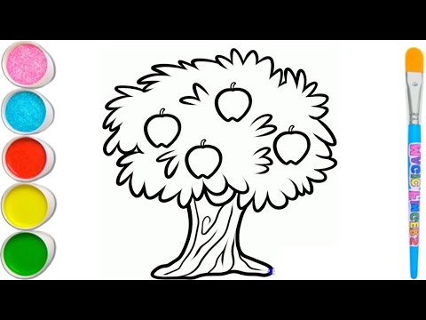 How To Draw Apple Tree Drawing, Painting and Colouring Video | Step by ...