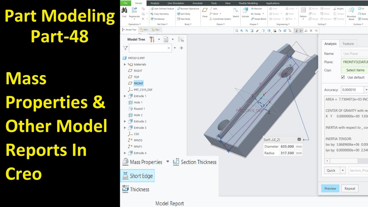 #48 Creo Part Modeling- Mass Properties & Other Model Reports In Creo ...