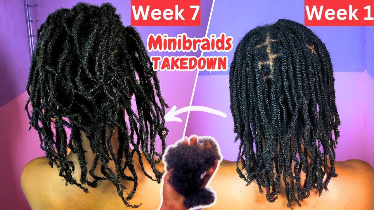 Braid out on 7 weeks mini braids RESULTS!/ mini braids take down on 7 ...