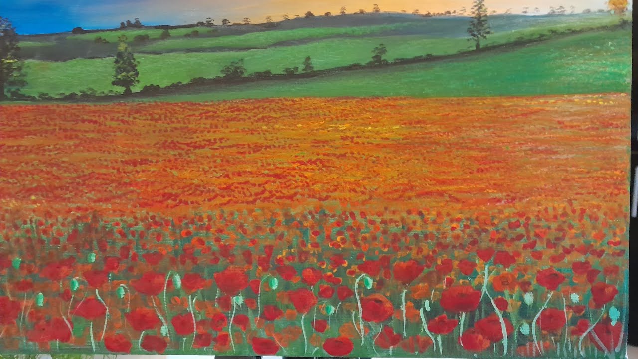 Painting Poppy field in acrylic....🙂 - YouTube