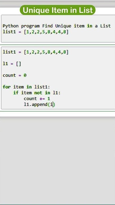 Unique Item of Given List | List in python | Python List | #shorts #python #ytshorts #education ...