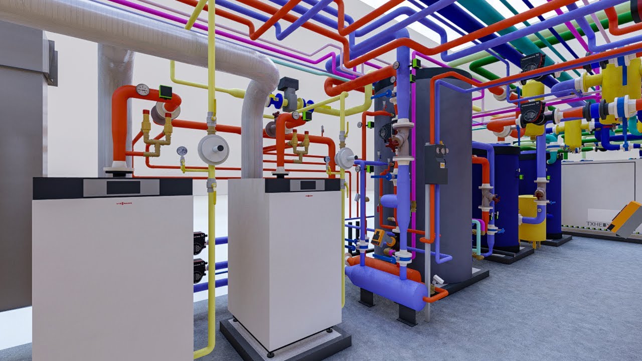 Heating - Cooling /Technical room / Heat pump / Geothermal collector ...