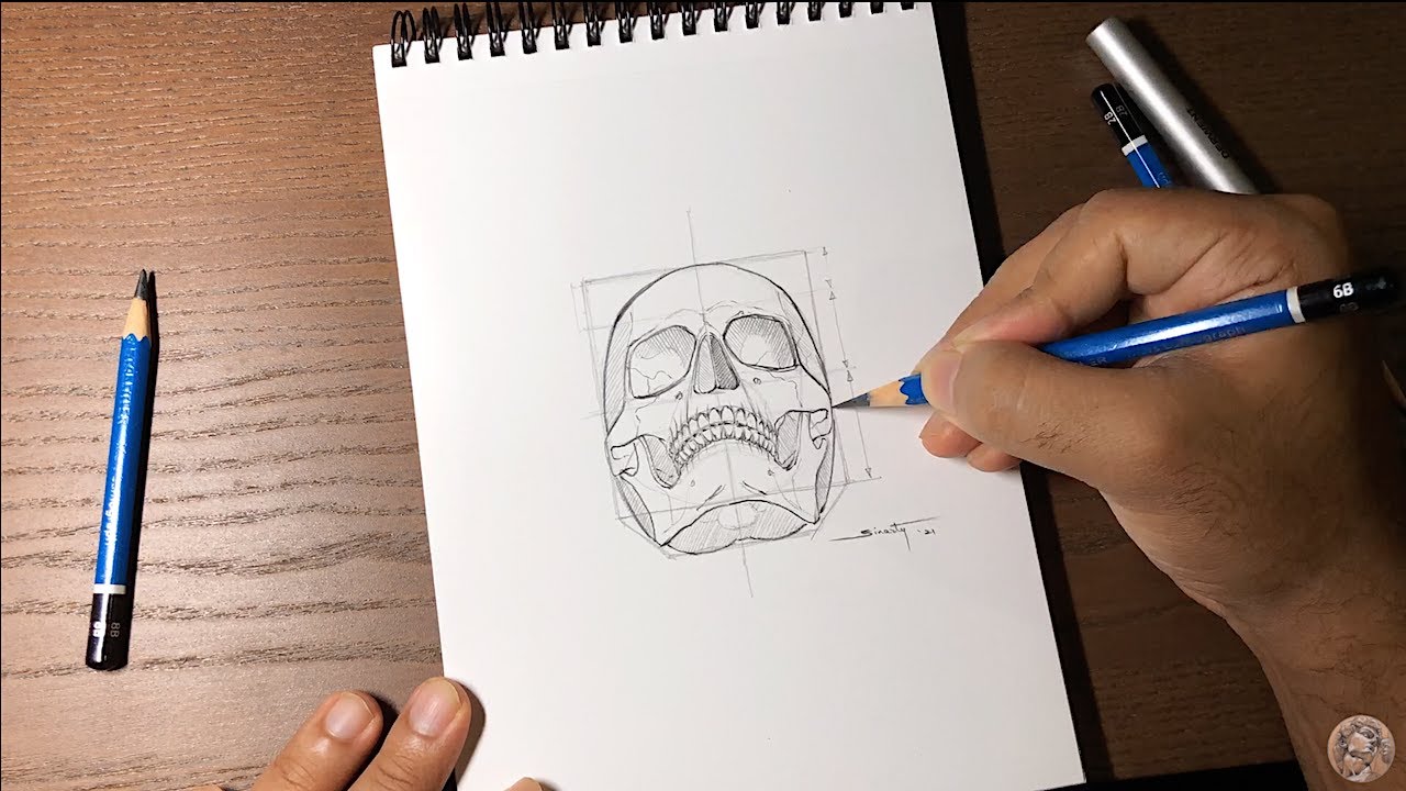 How to draw a Skull using Cuboids - Bottom view - YouTube
