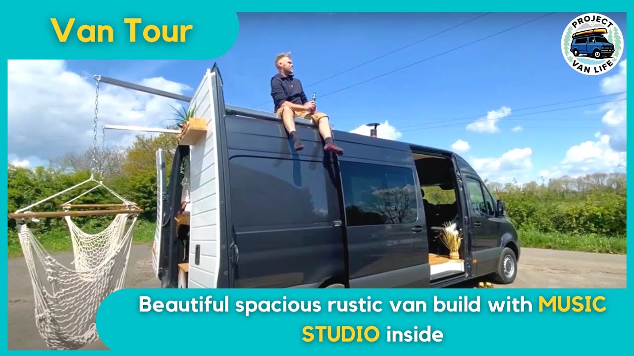 Van Tour | Beautiful spacious rustic van build with MUSIC STUDIO inside ...