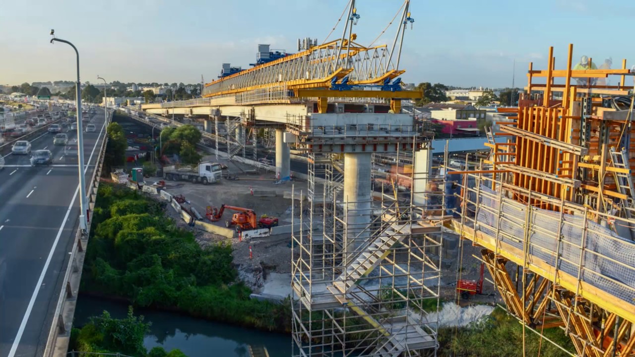 Building the elevated roadway over James Ruse Drive - YouTube