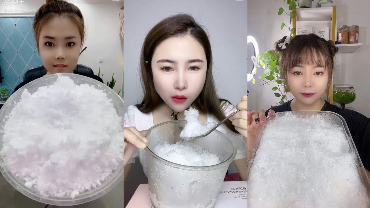 ASMR WHITE SHAVED ICE #asmr #asmreating #ice #iceeating #kwai #crunchyasmr #whiteice #asmrice ...