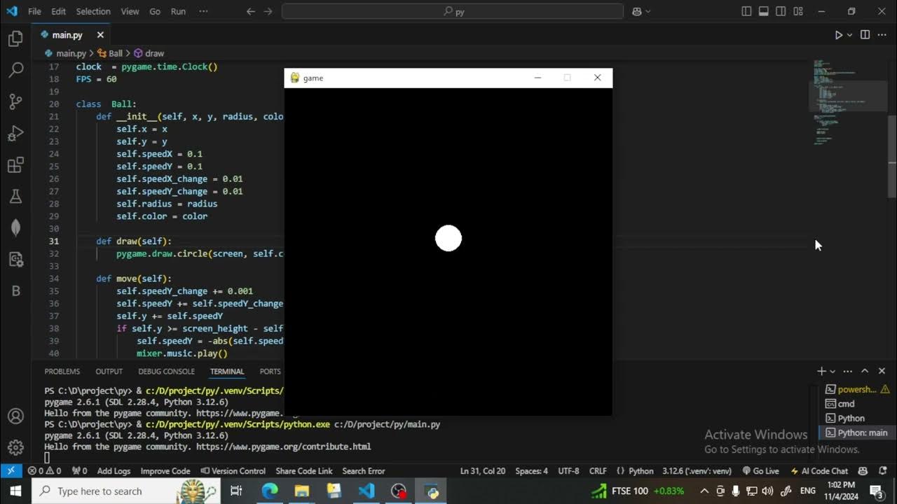 Ball bouncing #pygame - YouTube