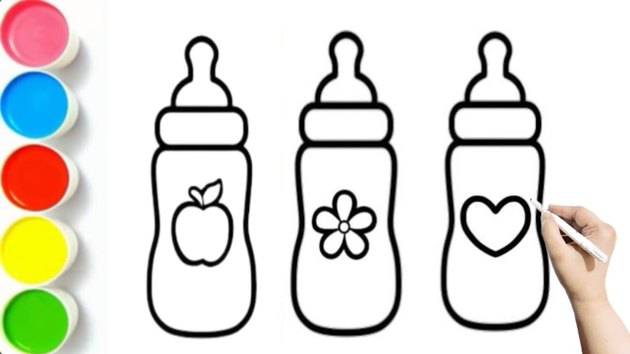 How to draw Baby Bottles step by step./Drawing Baby Bottles for kids ...