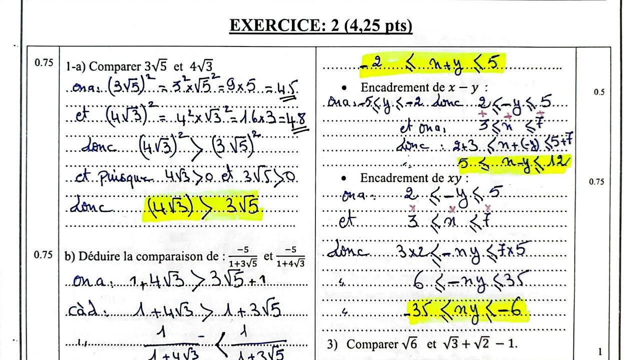 EXERCICE 2🚨 Examen Local 3AC 2025 🏅 Maths 3ème Année Collège | تصحيح ...
