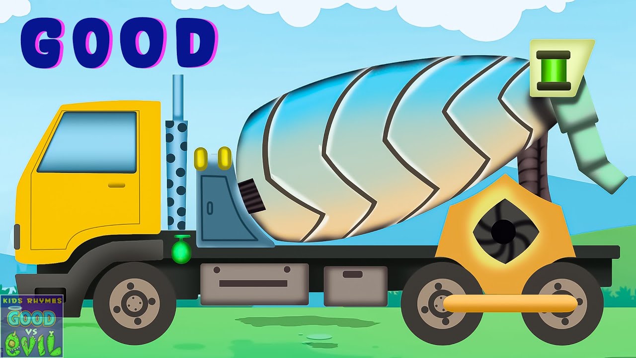 Good Vs Evil Cement Truck + More Vehicle Videos for Preschool Kids ...