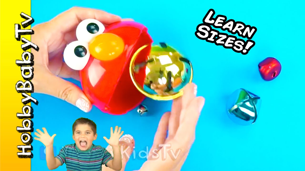Learn SIZES with BELLS! Elmo + HobbyPig Surprise Eggs Giant to Tiny ...