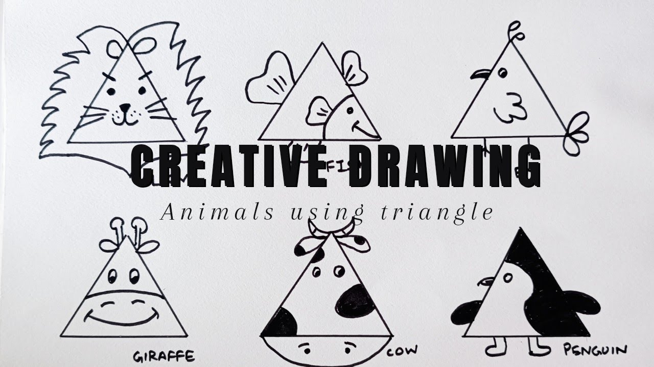 How to draw triangle shaped animals l Drawing using basic shape ...
