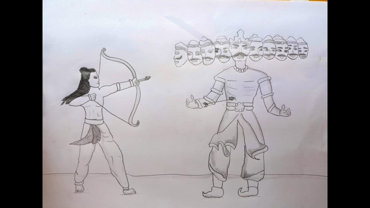 Sketch Drawing of Shree Ram Killing Ravan - YouTube