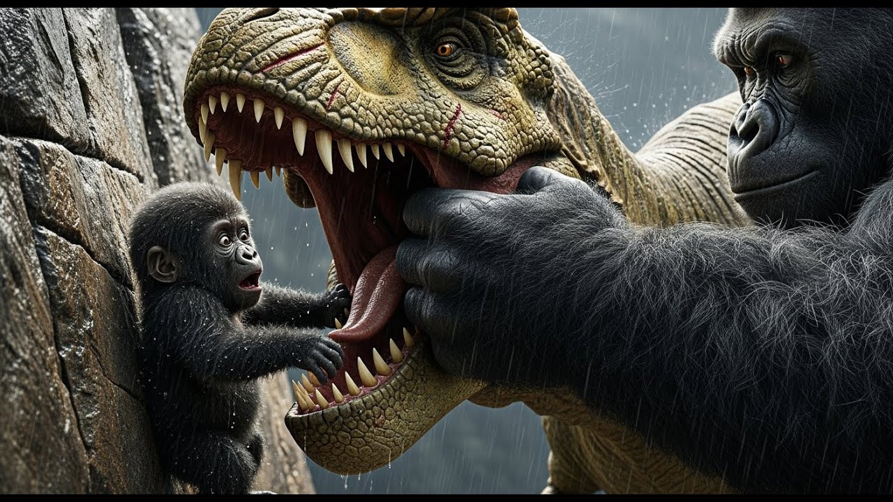 KONG SAVES BABY KONG From T-Rex! 🦍🦖 Father vs. 2 Dinosaurs (Epic Battle ...
