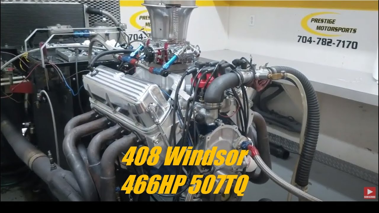 Brian's 408 Windsor Ford on the Dyno at Prestige - 466HP 507TQ - YouTube