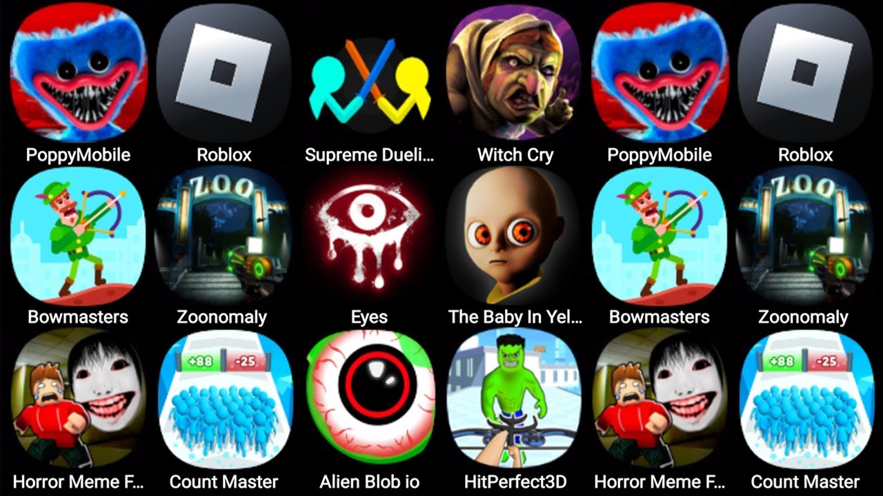 Poppy Mobile,Roblox,Witch Cry,Bowmasters,Zoonomaly,Eyes,The Baby In ...