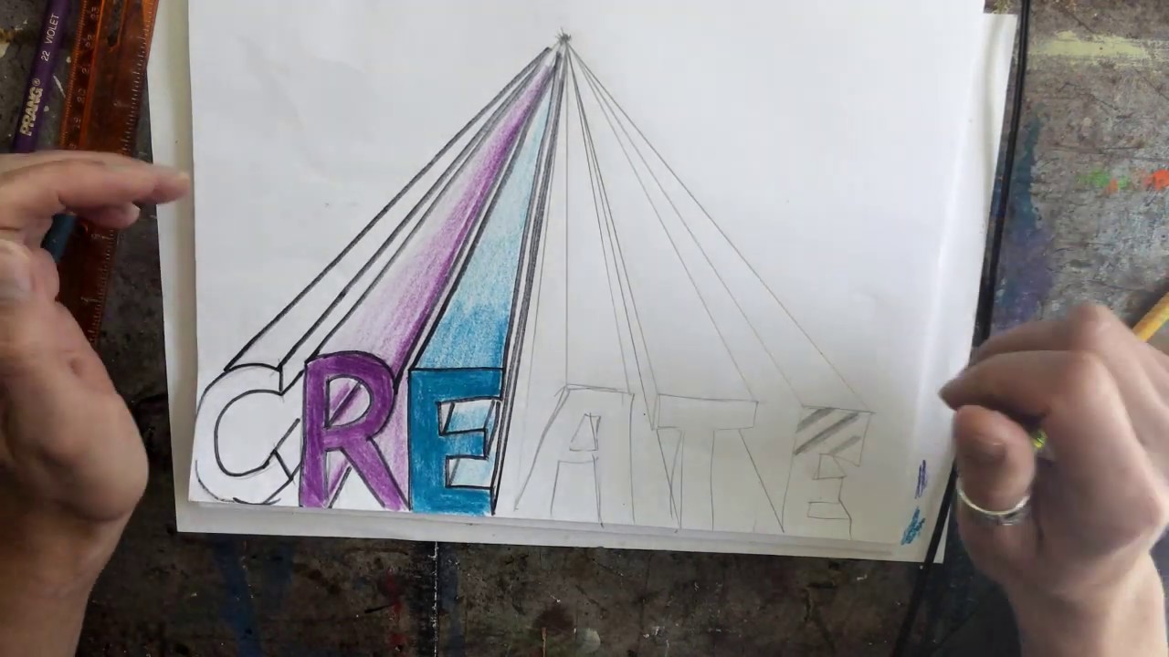 One-point perspective word drawing - YouTube