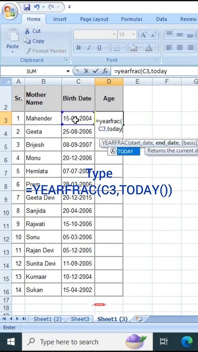 How to Calculate Age using date of Birth in Excel | Calculate Age in ...