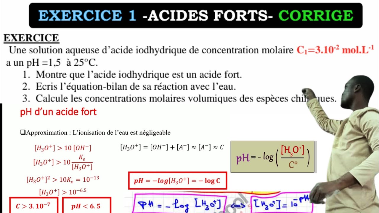 Acide Fort#exo_corrigé#équation#calcul des concentrations molaires ...