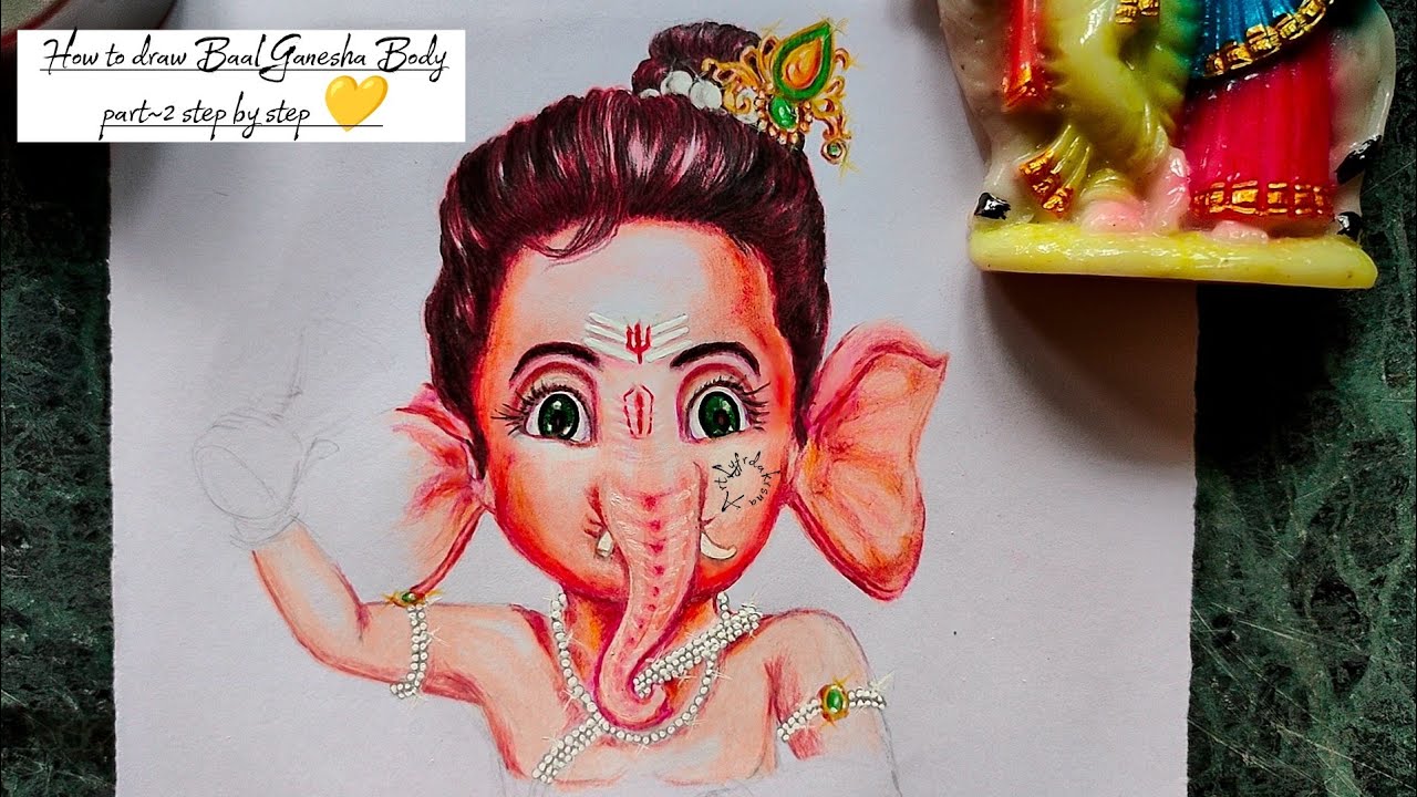 Ganesh ji body easy drawing step by step colour💛|part ~2|Ganesha body ...