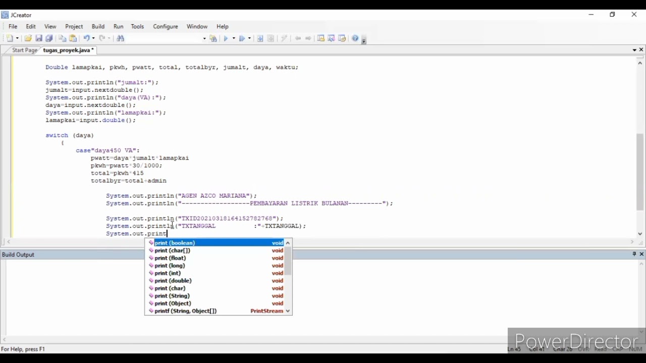Kode program struk pembayaran listrik (kode program Java sederhana) - YouTube