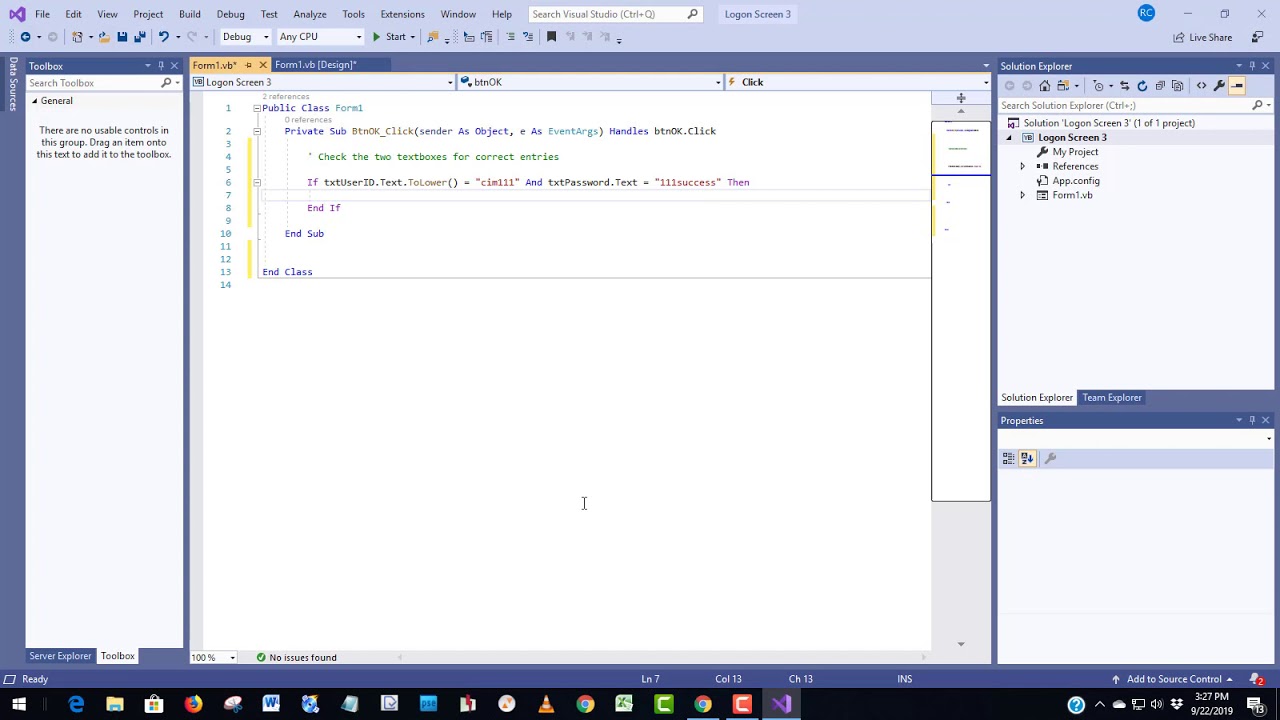 Logon Screen Step 3 btnOK code - YouTube