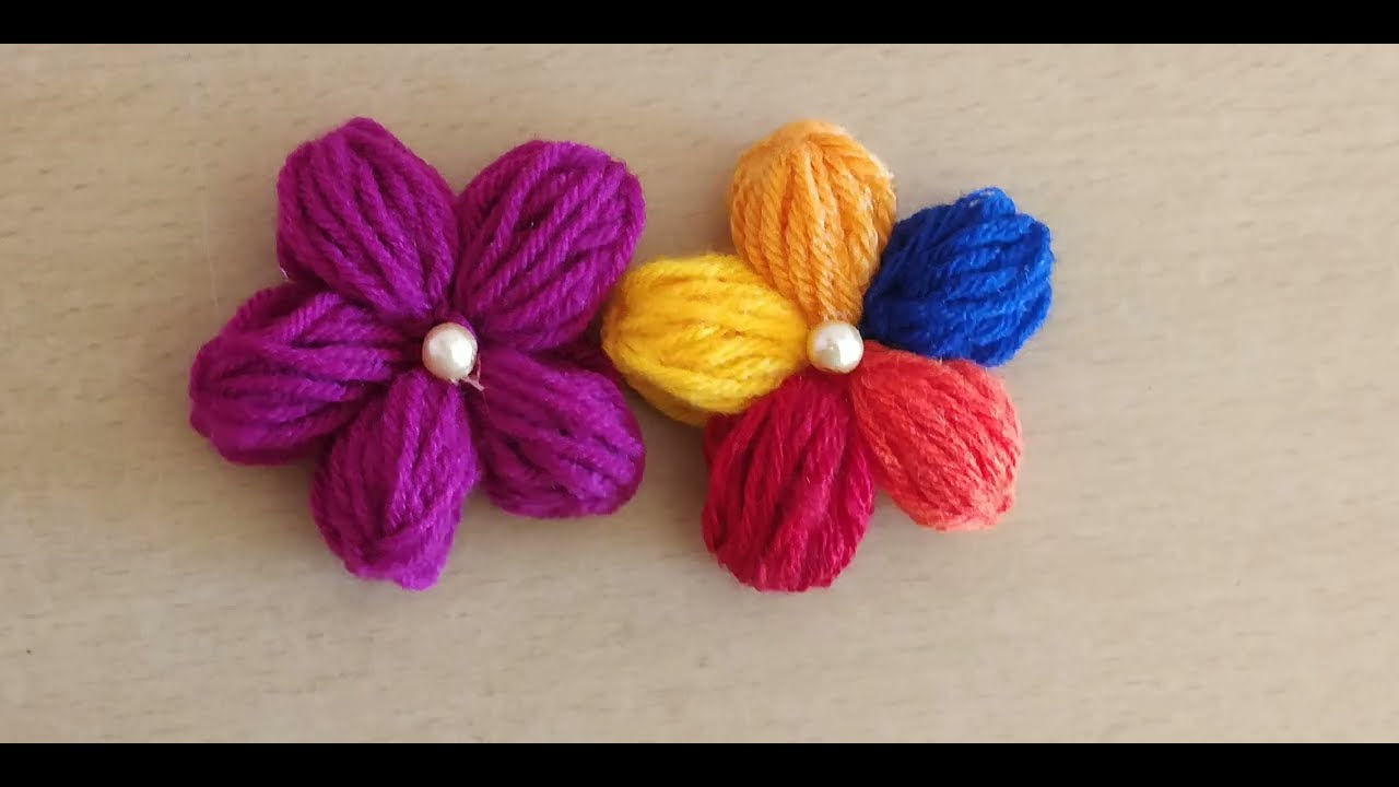 woolen flower craft | woolen flower ideas using finger - YouTube