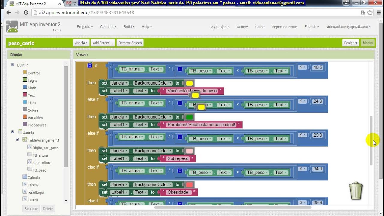 aula 6343 app inventor projeto completo do aluno Mauricio IMC Peso ...
