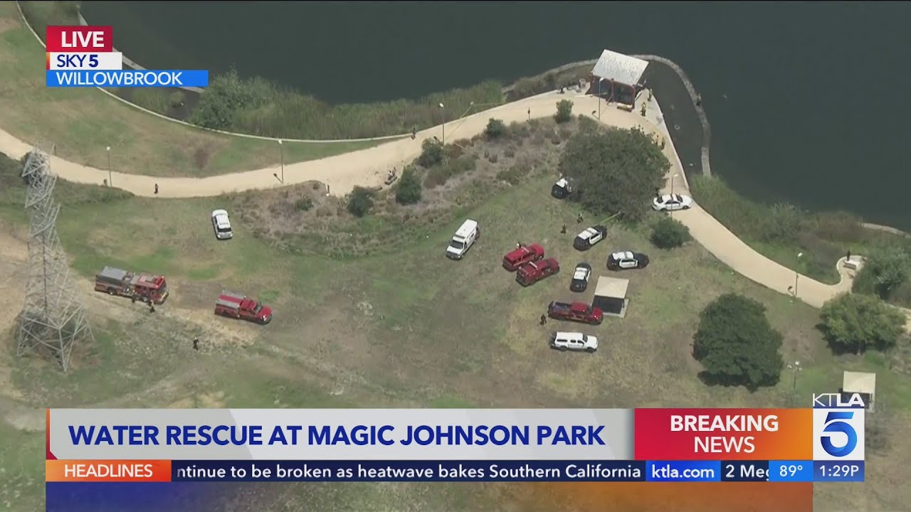 Water rescue underway at Magic Johnson Park - YouTube