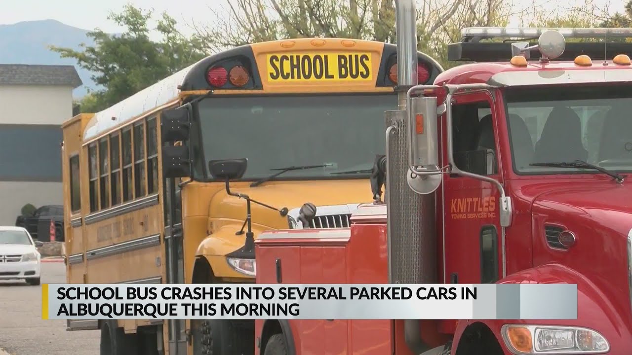 School bus crashes into parked cars in northeast Albuquerque - YouTube