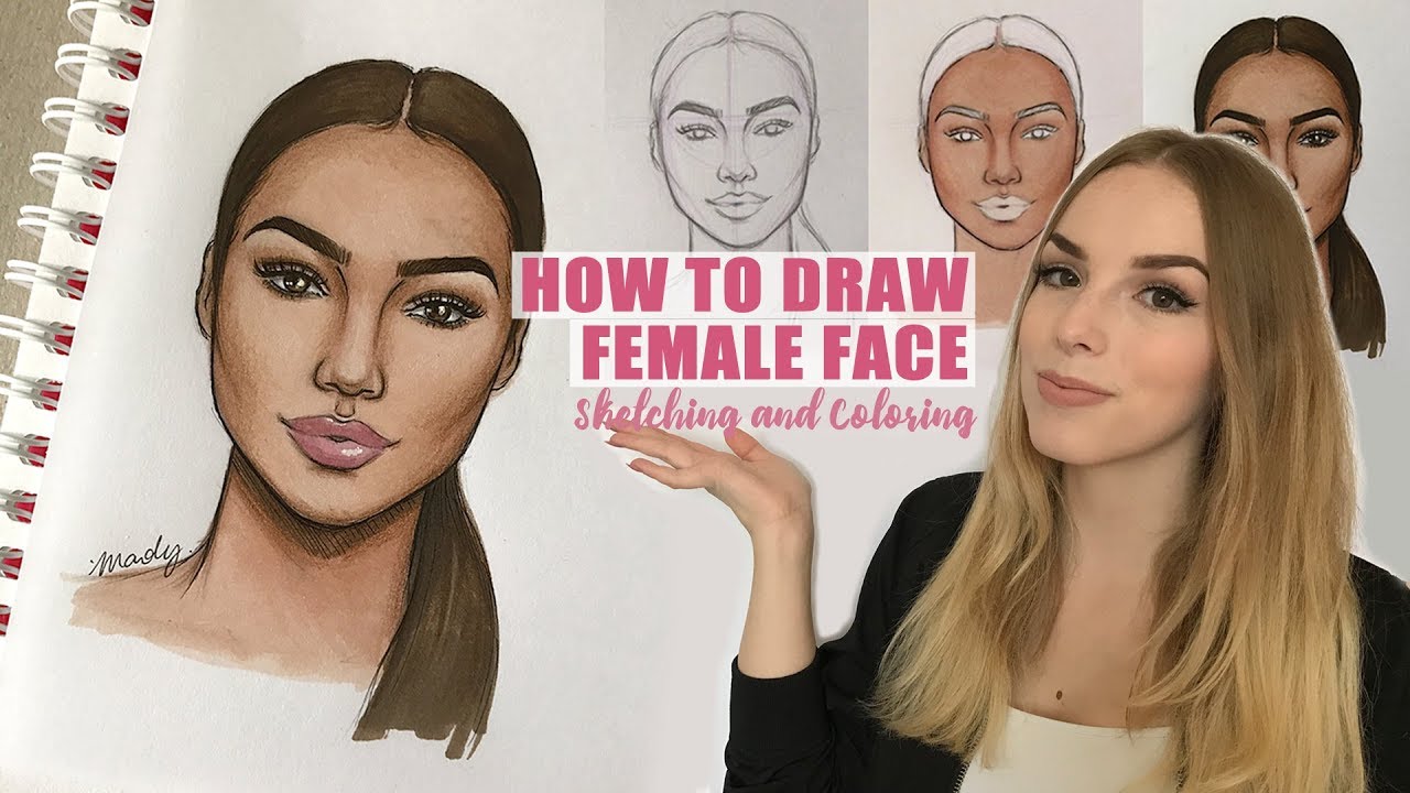 HOW TO DRAW FEMALE FACE: Sketching and Coloring - YouTube