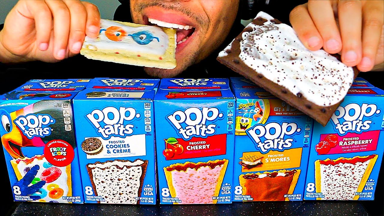 ASMR EATING POP-TARTS ASSORTED FLAVORS CHALLENGE MUKBANG FROOT LOOPS ...