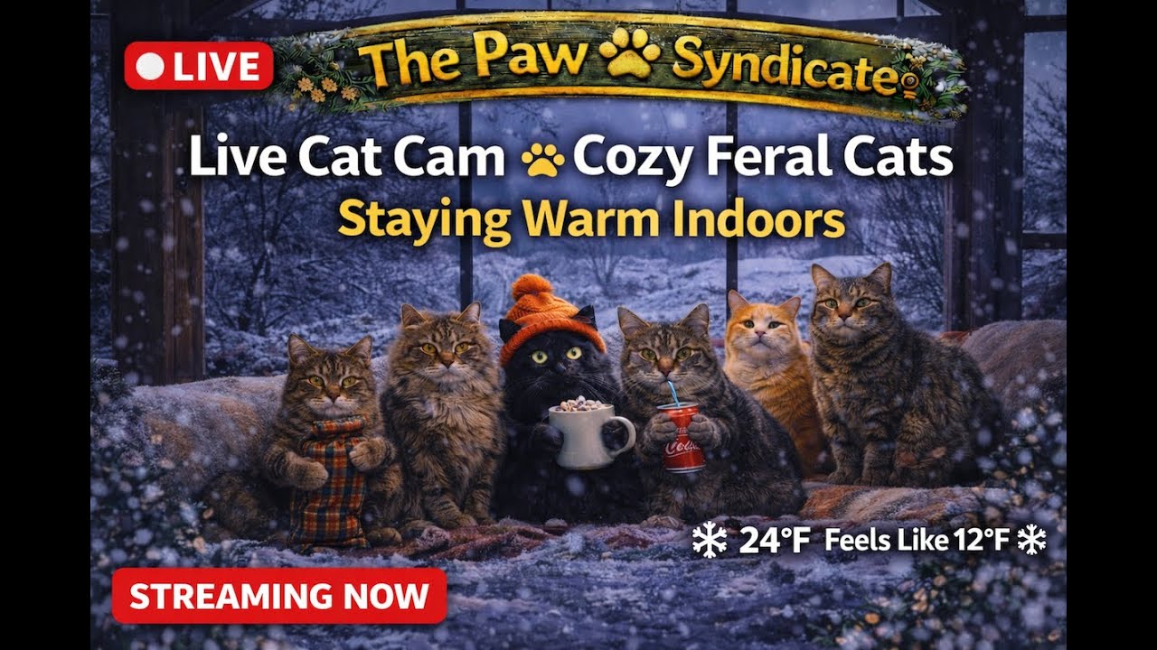 Live Cat Cam at Night 🐾 Cozy Feral Cats Staying Warm Indoors | The Paw ...