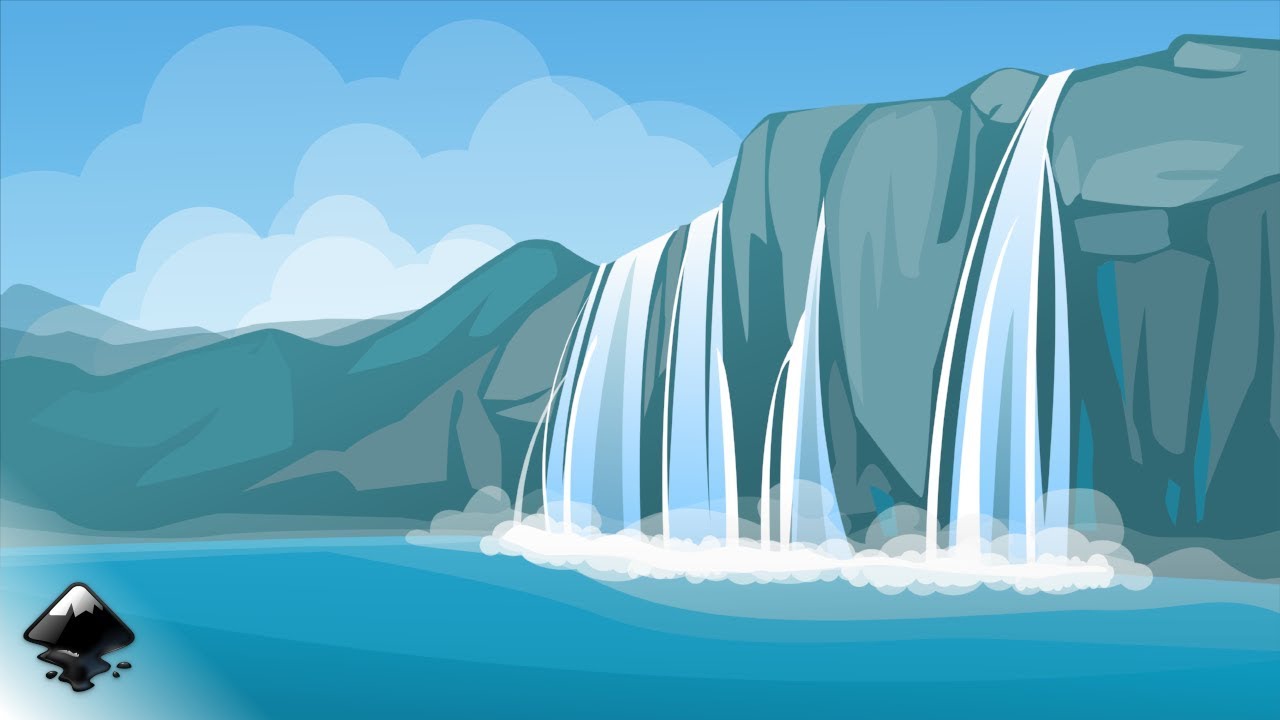 Landscape with a waterfall in Inkscape - YouTube