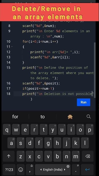Delete/Remove in an array elements in C. #shorts 😯 - YouTube