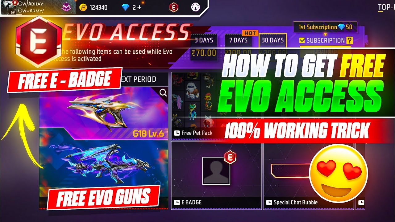 CLAIM FREE E BADGE😍IN FREE FIRE || NEW EVO ACCESS EVENT FREE FIRE | FREE FIRE NEW EVENT - YouTube