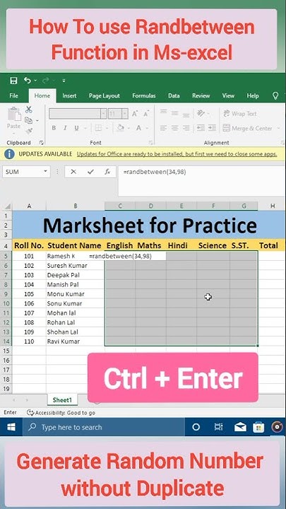 How to Use Randbetween function in excel - YouTube