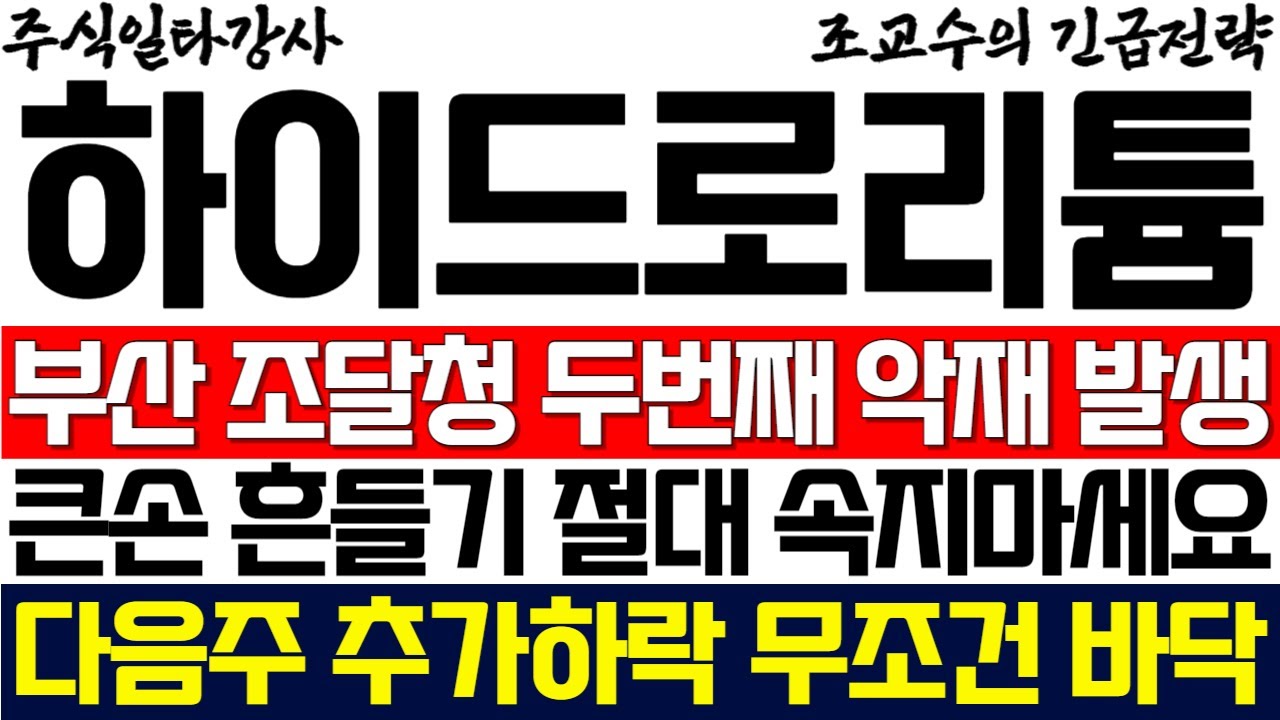 하이드로리튬 리튬포어스 주가 부산 조달청 두번째 악재 발생 큰손 주가 흔들기 절대 속지 마세요 다음주 추가하락 무조건