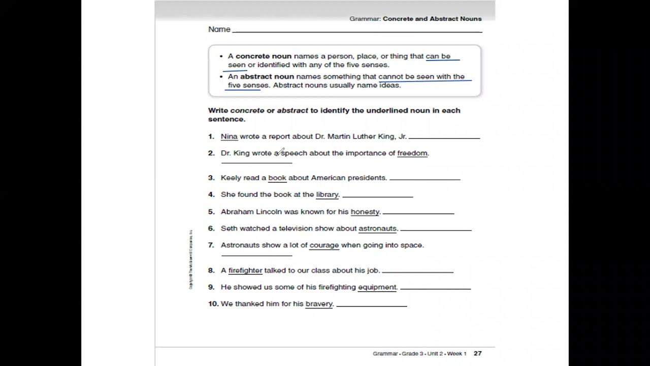 Anansi Learns a Lesson : Grammar : Common and Proper Nouns / Concete ...