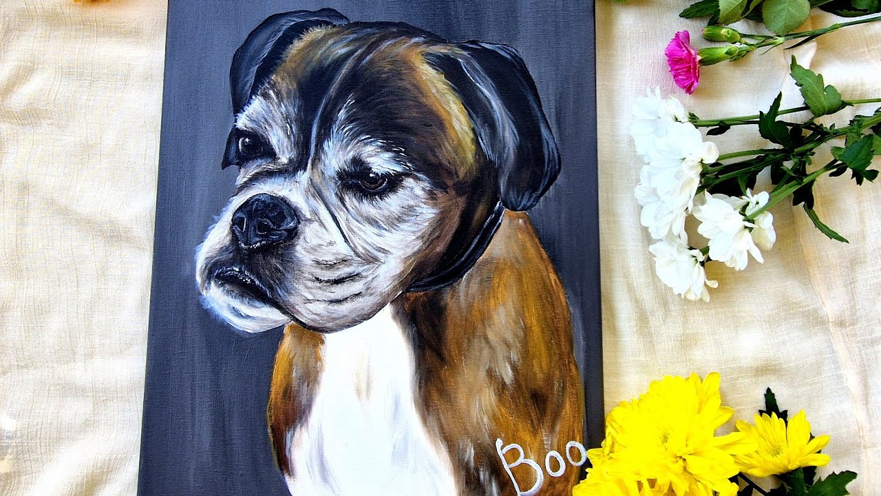 Painting ideas 🎨 : How to paint Dog portrait on Canvas using Acrylic ...