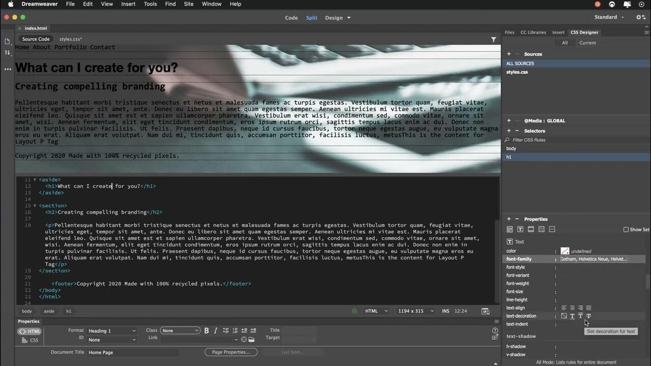 Style text using CSS in Dreamweaver - YouTube