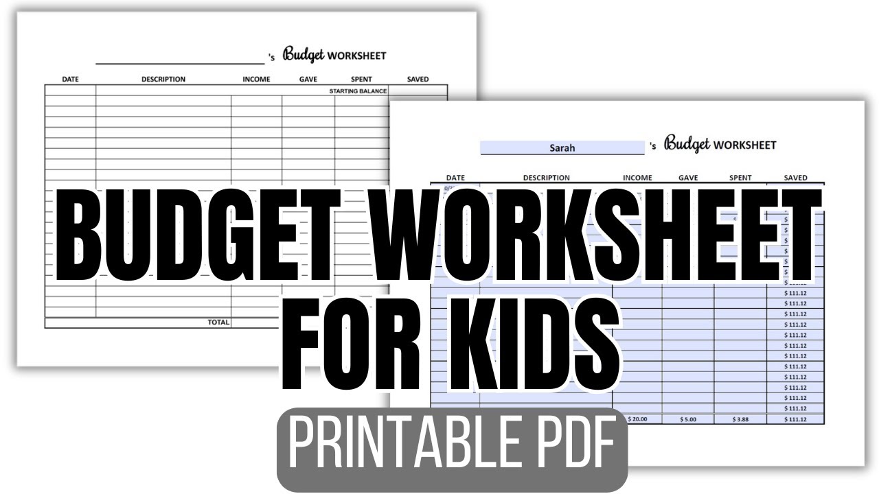 Budget Worksheet for Kids Printable (PDF) - YouTube