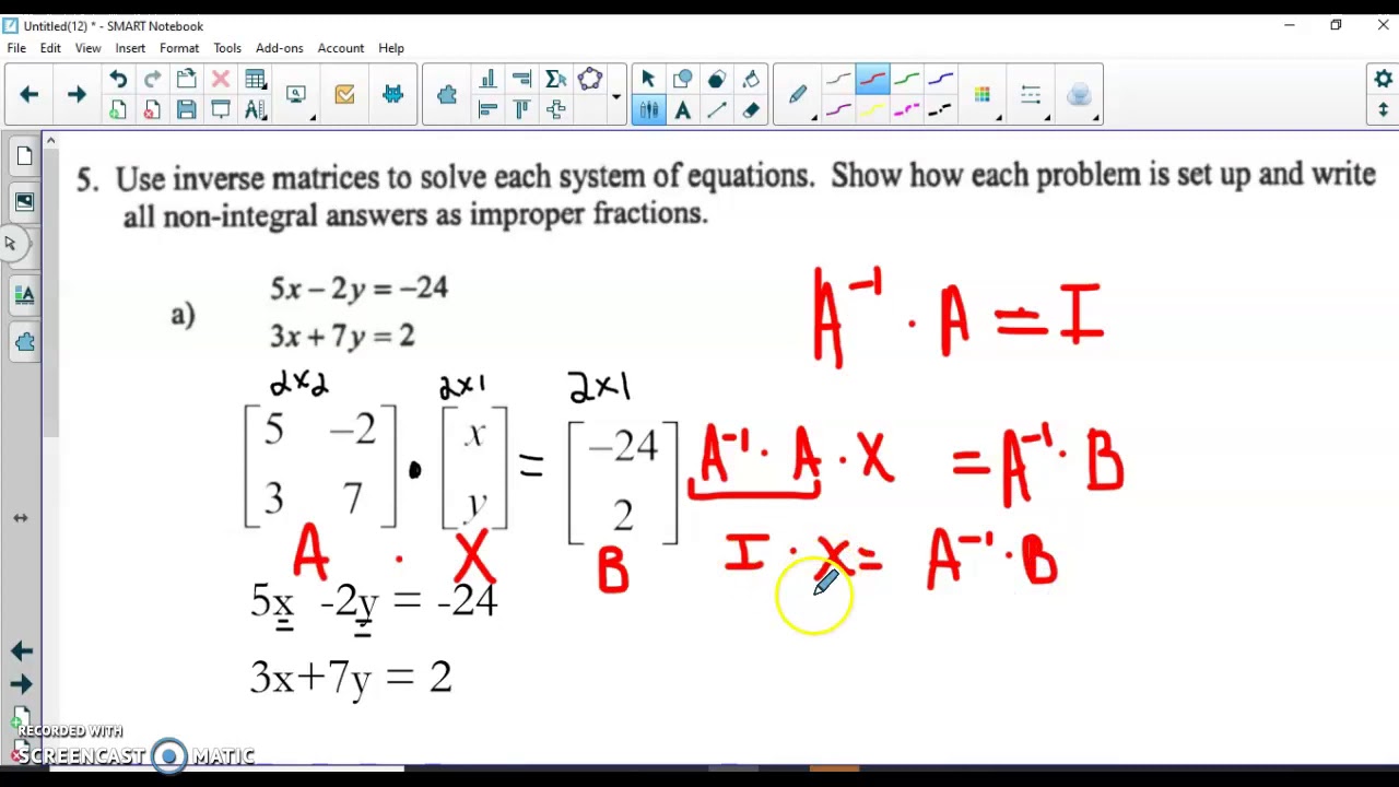 3 8 Example Using Inverse Matrix To Solve Systems YouTube