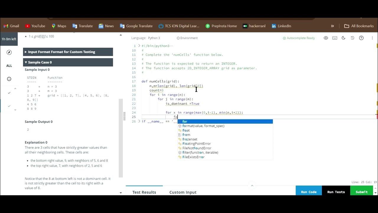 HackerRank Dominant cells python solution | Python Certificate | #hackerrank - YouTube